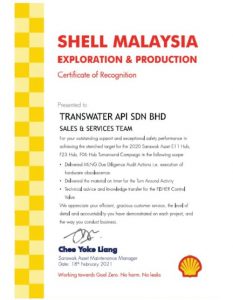 Certificate of Recognition from Shell Malaysia - TRANSWATER